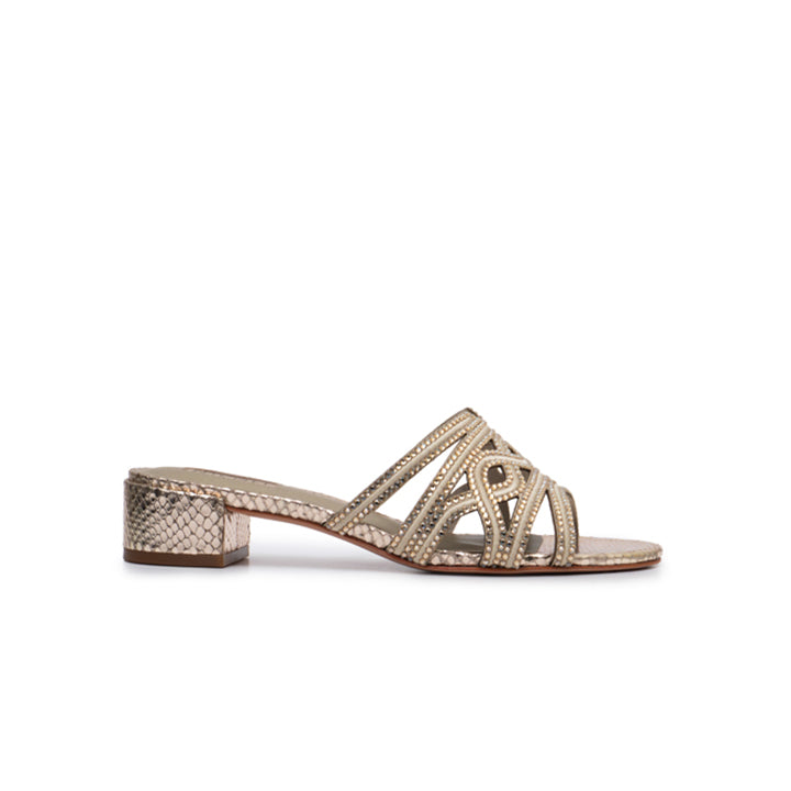 Leeandra | Womens Luxury Embellished Box Heel Sandal | Nicoli Shoes