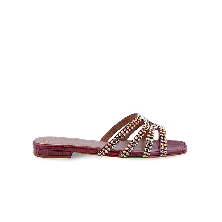 Kalene | Women's Luxury Embellished Flat Sandal | Nicoli Shoes